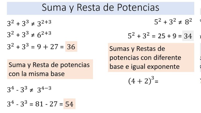 Cómo se suman o restan los exponentes en una suma